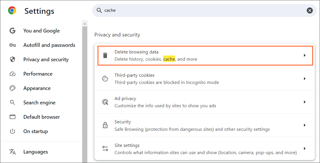 Clearing Cache in Chrome