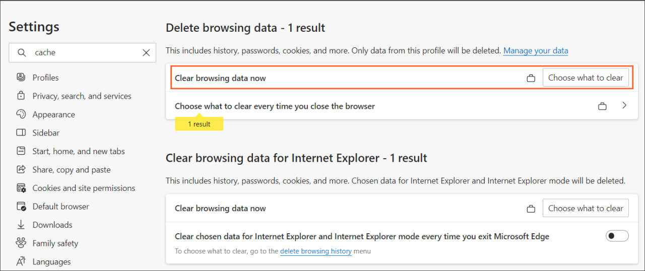 Clearing Cache in Edge