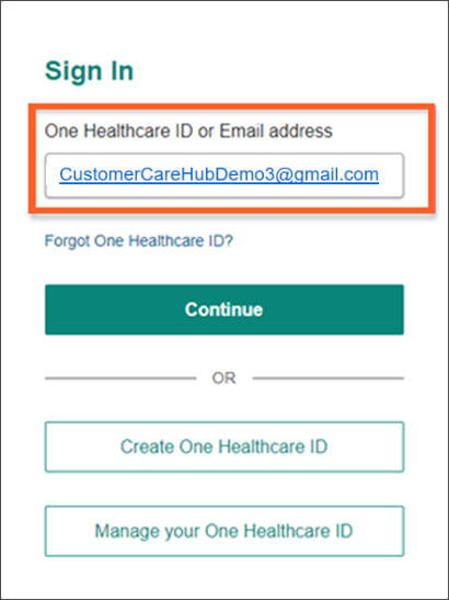 Logging in with One Healthcare ID